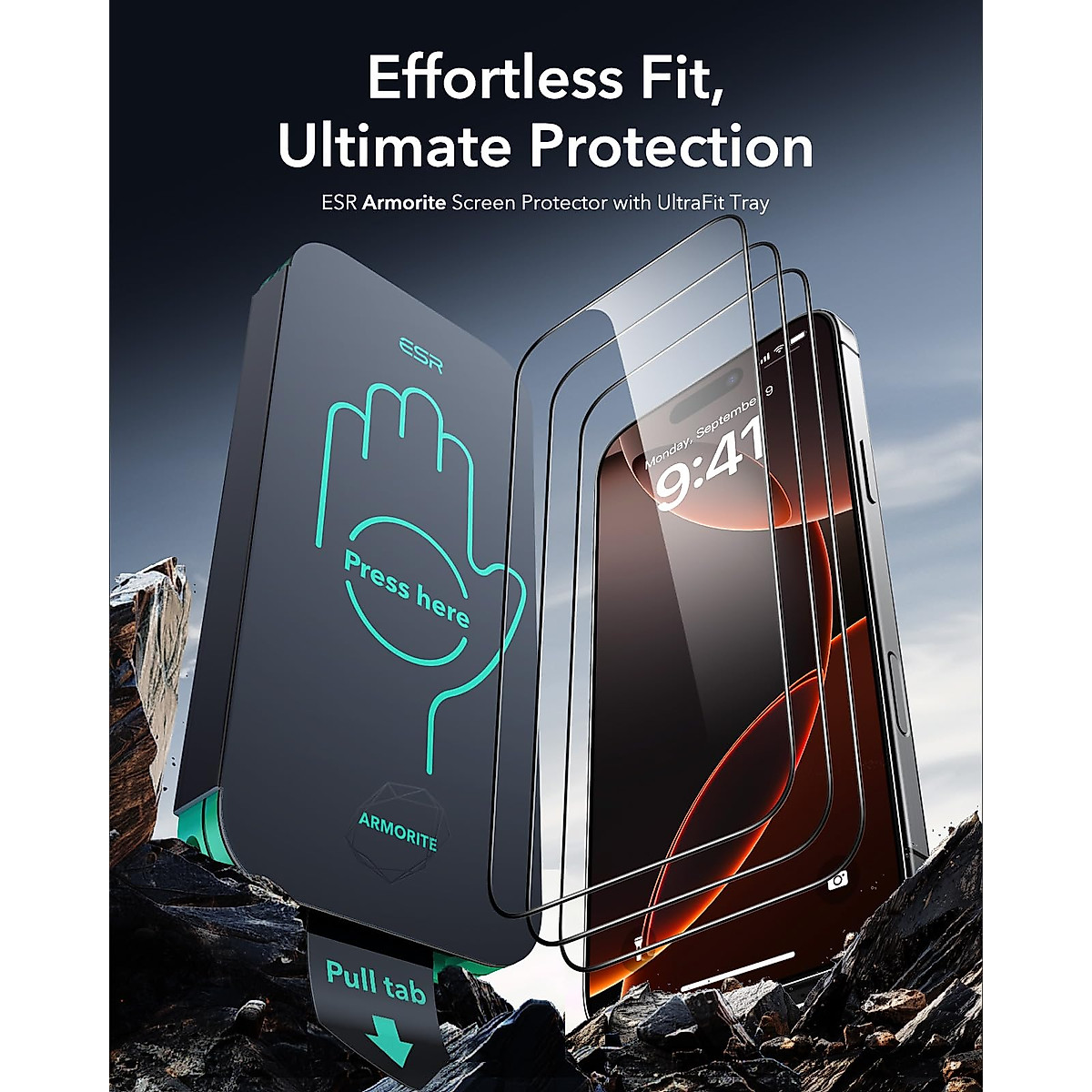 ESR 3 Pack 9H+ Glass for iPhone 16 Pro Max Screen Protector, [Military Grade Shatterproof & Longest Durable] Armorite Ultra-tough Tempered Glass with UltraFit Tray