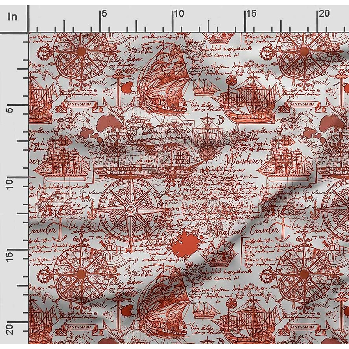 Soimoi Cotton Poplin Fabric Ship & Direction Compass Nautical Print Fabric by Yard 42 Inch Wide