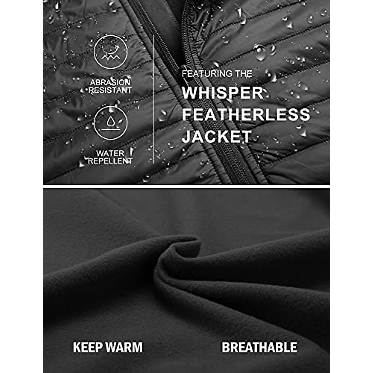 BALEAF Men's Running Jacket Lightweight Thumble Hole Warm Up Puffer Jacket Hybrid Thermal Coat Insulated Hiking Golf Black S