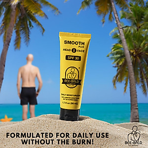 Bee Bald SMOOTH PLUS Head & Face Moisturizer with SPF 30 Sunscreen Lotion Protecting Skin From Harmful UVA/UVB Rays While Hydrating, Moisturizing and Toning, 1.7 Fl Oz