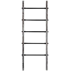 MyGift Urban Rustic Torched Wood Blanket Ladder Decor with 5 Industrial Metal Rungs, 5 Foot Wall Leaning Towel Storage Rack