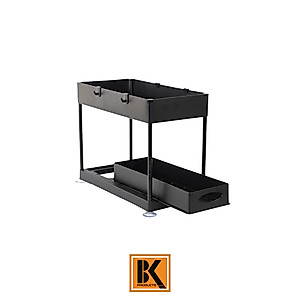 Under Sink Organizer and Storage, Under Sink Storage for Bathroom and Kitchen, Bathroom Cabinet Organizer, Sink Organizers with Hooks, 2 Tier Under Sink Organizer with Sliding Storage Drawer