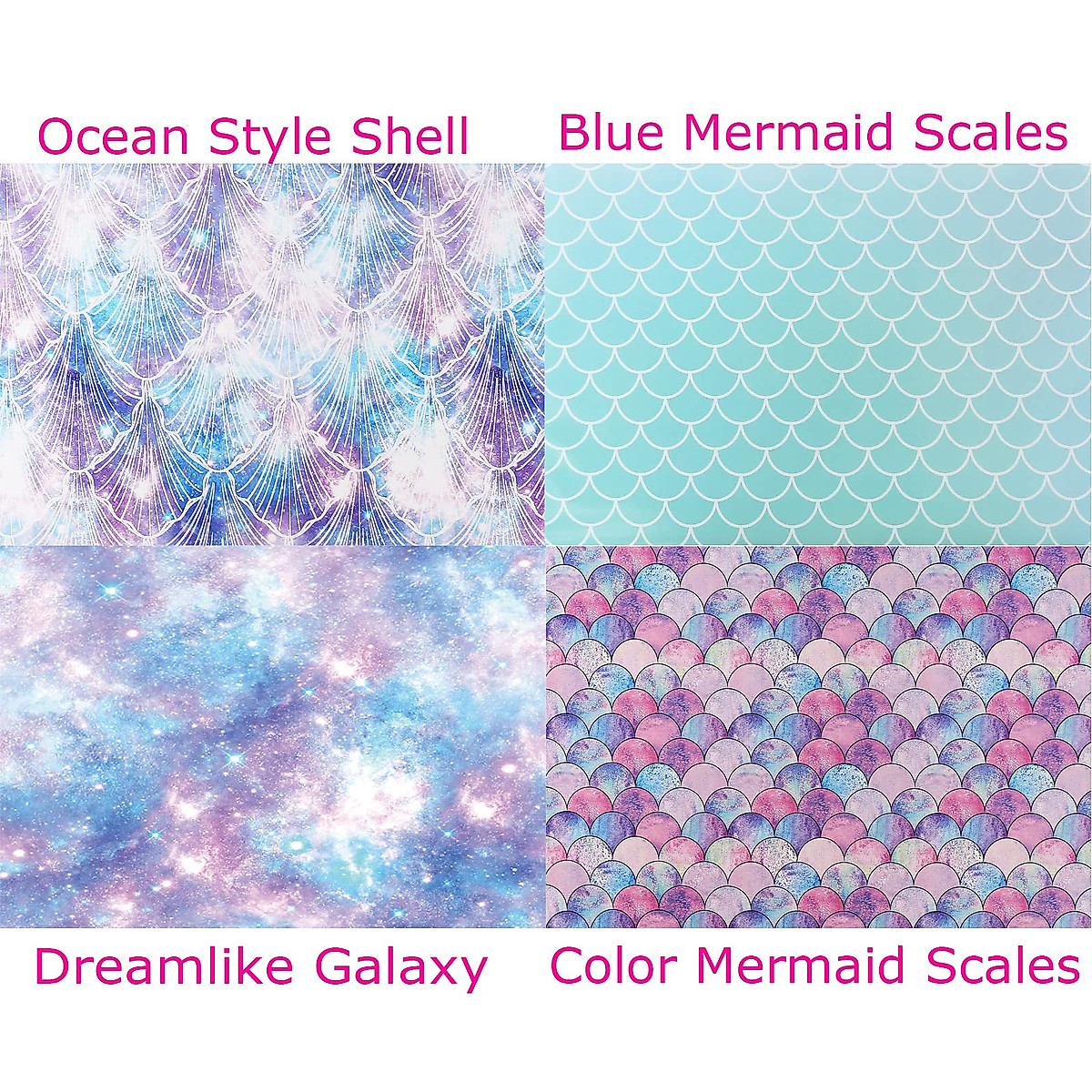 U'COVER Birthday Wrapping Paper for Girls Boys Kids Baby Shower Women Men Mermaid Scale Scallop Galaxy 12 Folded Sheet 4 Style Pattern Gift Wrapping Paper for Wedding Graduation Anniversary 20×29inch