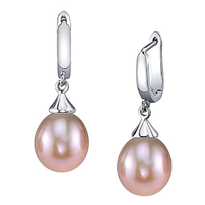 THE PEARL SOURCE 9-10mm Drop Shape Pink Freshwater Cultured Pearl Elegance Earrings for Women