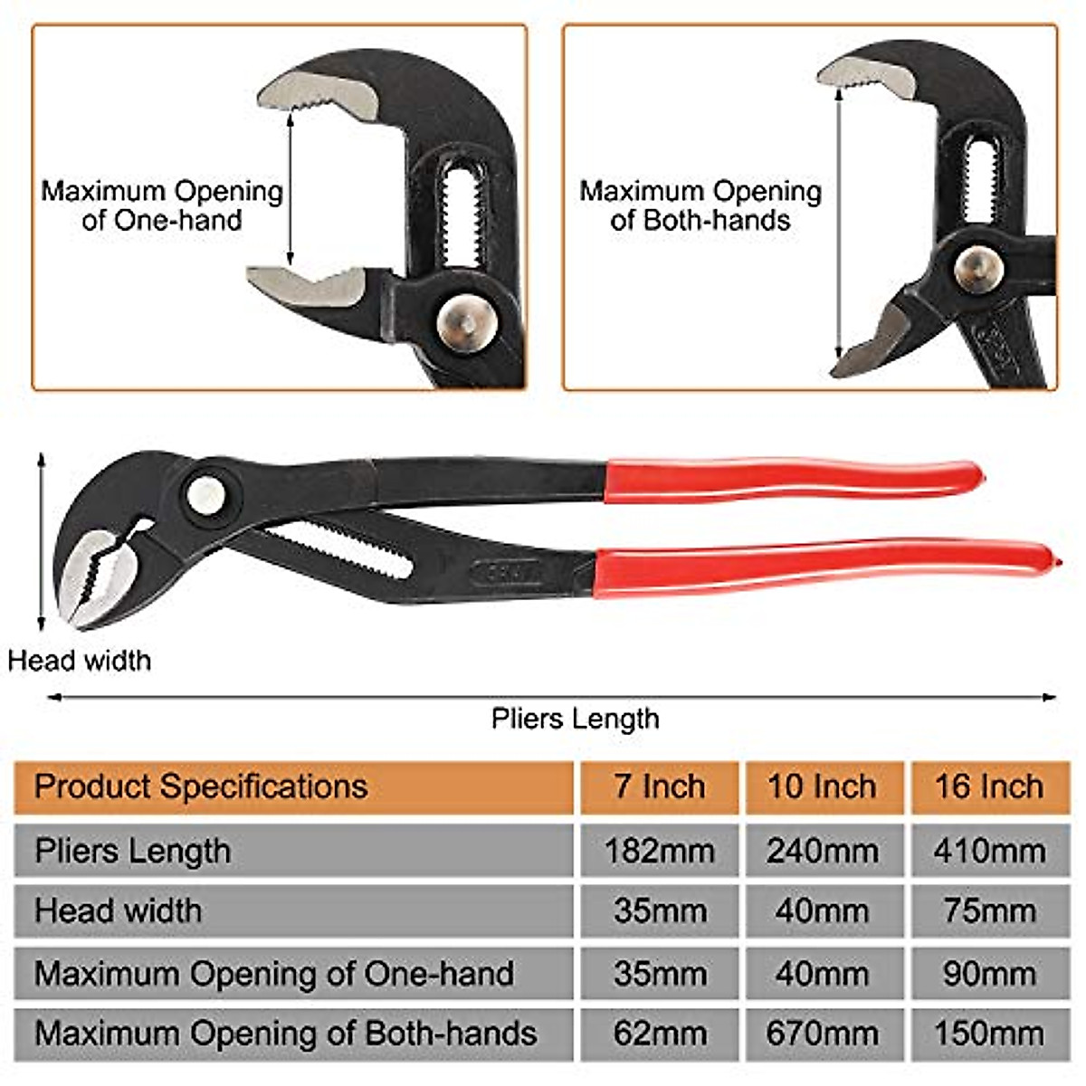 HighFree 3PCS Water Pump Pliers Set 7Inch, 10Inch, 16Inch Channel Lock Pliers Quick Adjustment by Pressing and Sliding Grips Any Shaped Object