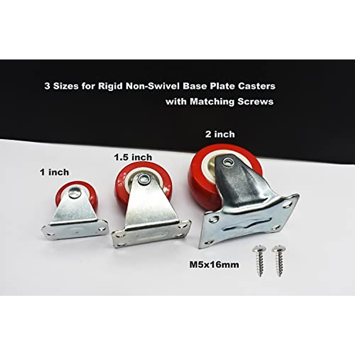 Floyutin 1 inch Rigid No-Swivel Plate Hard Rubber Caster Wheels for Furniture and Workbench 6 Packs(Free Screws)