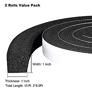 fowong Open Cell Foam Seal Tape 2 Rolls, 1" W X 1" T X 13' L, Air Conditioner Seal Low Density Door Insulation Strip High Resilience Flame Resistance, 2 X 6.5 Ft