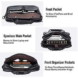 seyfocnia Men's Leather Messenger Bag, 17.3 Inches Laptop Briefcase Business Satchel Computer Handbag Shoulder Bag for Men (Black)