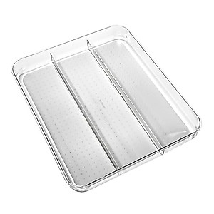 madesmart Utensil Tray - Large | Light Grey | Clear Soft Grip Collection | 3-compartment | Soft-grip Lining | Non-slip Feet | BPA-free