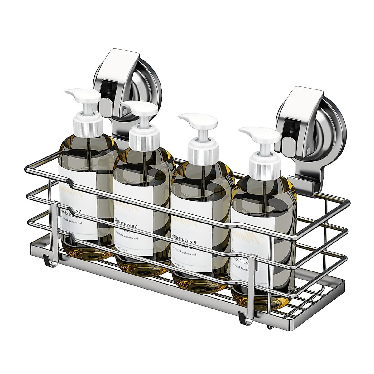 DOLRIS Shower Caddy, Suction Cup Shower Shelf with Hooks, Shower Organizer Rust Proof SUS304 Stainless Steel, Silver