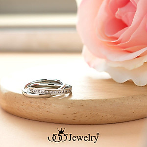 555Jewelry Womens Double Band High Polish Smooth Stainless Steel Interlocking Sparkling Cubic Zirconia Surrounded Fine Fashion Jewelries Friendship Band Rings, Silver Size 7