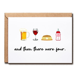 KrysDesigns Cute Baby Card - Cute Baby Shower Card - And Then There Were Four - Funny New Parents Card - Dog Cat And Kid, 5 x 7 inches, UNALQRGLV3