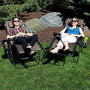 Sunnydaze Outdoor XL Zero Gravity Chair 2 Pack with Pillow and Cup Holder Folding Patio Lawn Recliner Dark Brown Set of 2