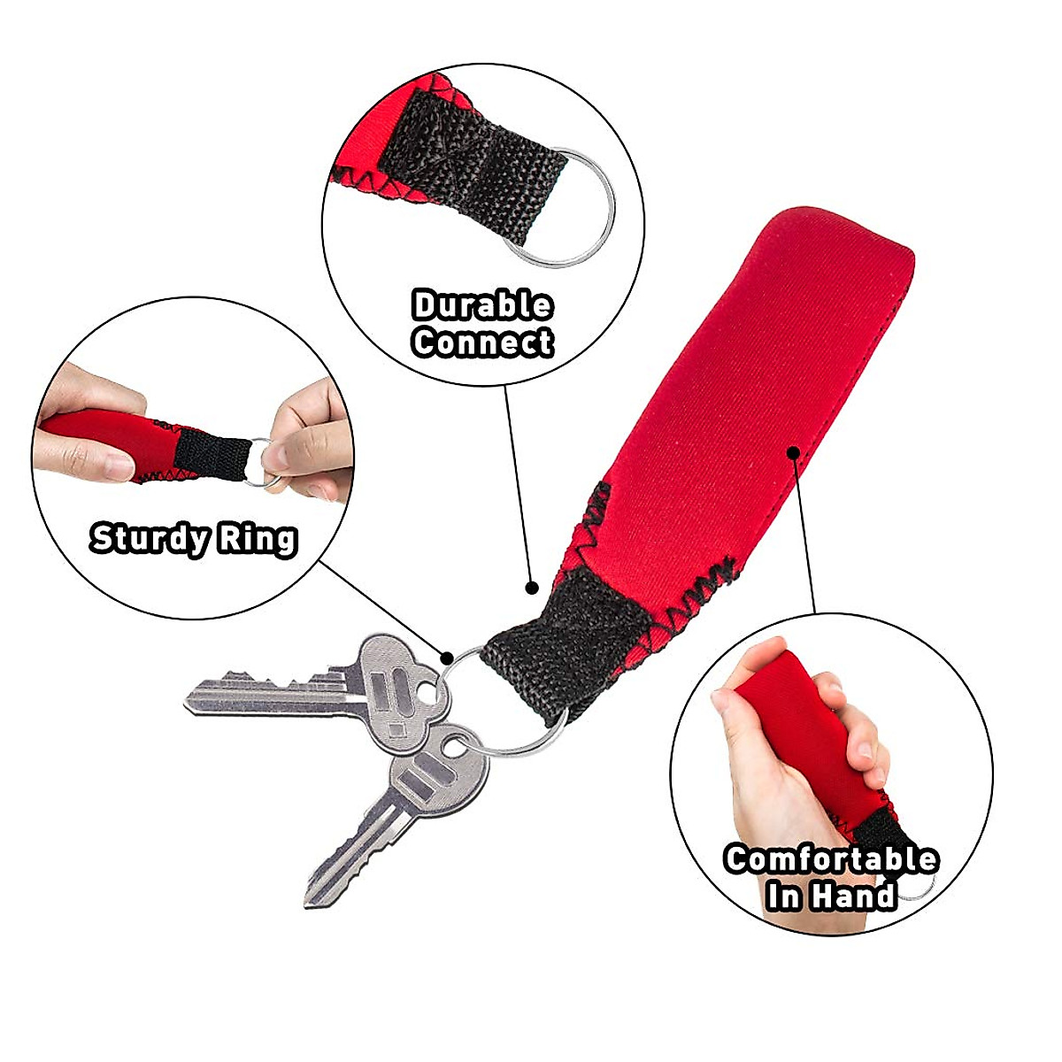 Floating Neoprene Keychain, Rectangle Buoyant Key Ring, Water Sports Keychain for Marine Boat, Fishing, Sailing, Surfing, Kayaking, Swimming, Diving, Water Sports Red