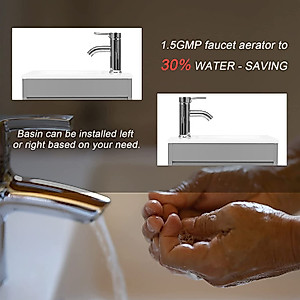 UEV 16" Small Bathroom Vanity Wall Mounted,Grey Small Bathroom Vanity with Ceramic Sink,Bathroom Vanity and Sink Combo,Chrome Faucet P-Trap Include (Grey)