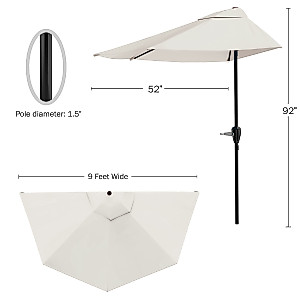 Half Umbrella Outdoor Patio Shade - 9 ft Patio Umbrella with Easy Crank - Small Canopy for Balcony, Table, or Deck by Pure Garden (Tan)