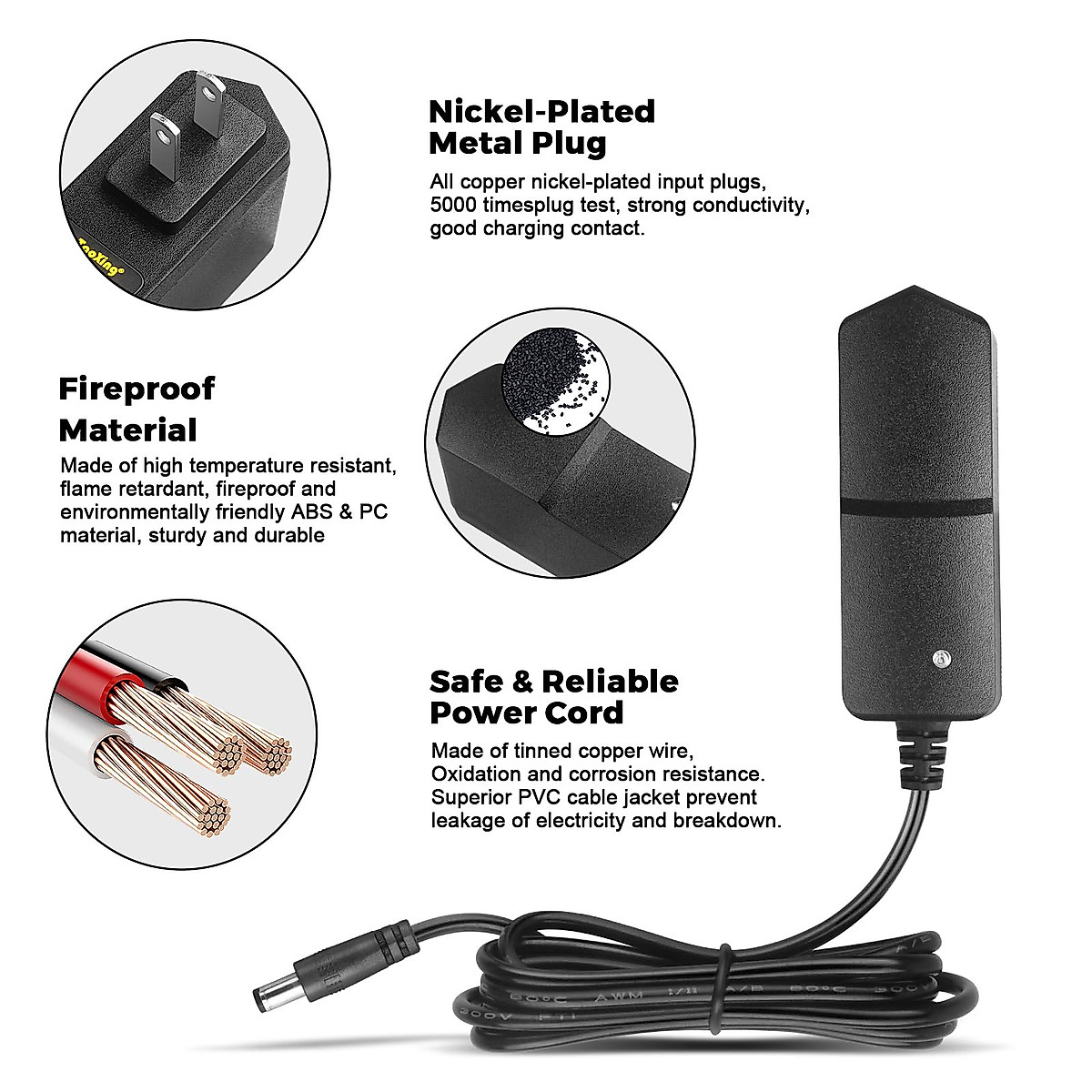 LeTaoXing AC DC 12V 800mA Power Supply Security Camera AC/DC Power Adapter 12V 0.8A 5.5mm x 2.1mm 9.6 Watt 12Volt