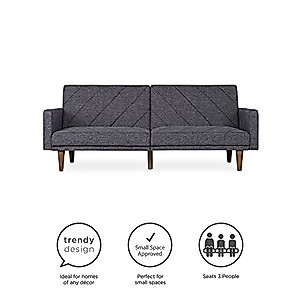 DHP Paxson Convertible Futon Couch Bed with Linen Upholstery and Wood Legs - Grey, Twin