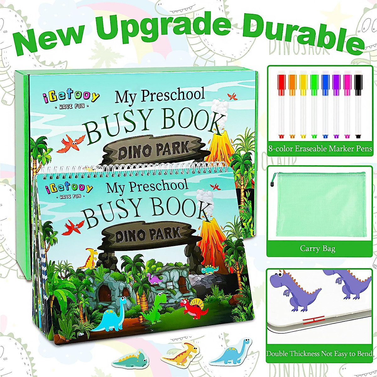 iGetooy Montessori Busy Book for Toddlers 1-3, Preschool Learning Activities Book, Newest Dinosaur Themes Busy Book for Kids Toys Ages 3-5, Kindergarten Preschool Workbook for Kids Boys Girls