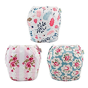 Babygoal Baby & Toddler Girl Swim Diapers, Reusable Adjustable Washable One Size Fits 6M-3T Gifts and Swimming Lessons 3 Pack 3ZSD01