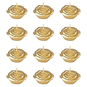 Mega Candles 12 pcs Unscented Gold Floating Rose Petals Flower Candle, Hand Poured Paraffin Wax Candles 1.5 Inch Diameter, Home Décor, Wedding Receptions, Baby Showers, Birthdays, Parties & More