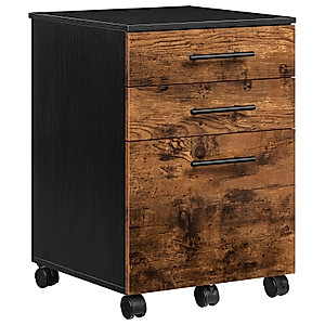 HOOBRO 3 Drawers File Cabinet, Rolling Filing Cabinet, Office Cabinet for Home Office, Mobile Pedestal on 5 Wheels, for A4, Letter Size, Hanging File Folders, Rustic Brown and Black BF02WJ01G1