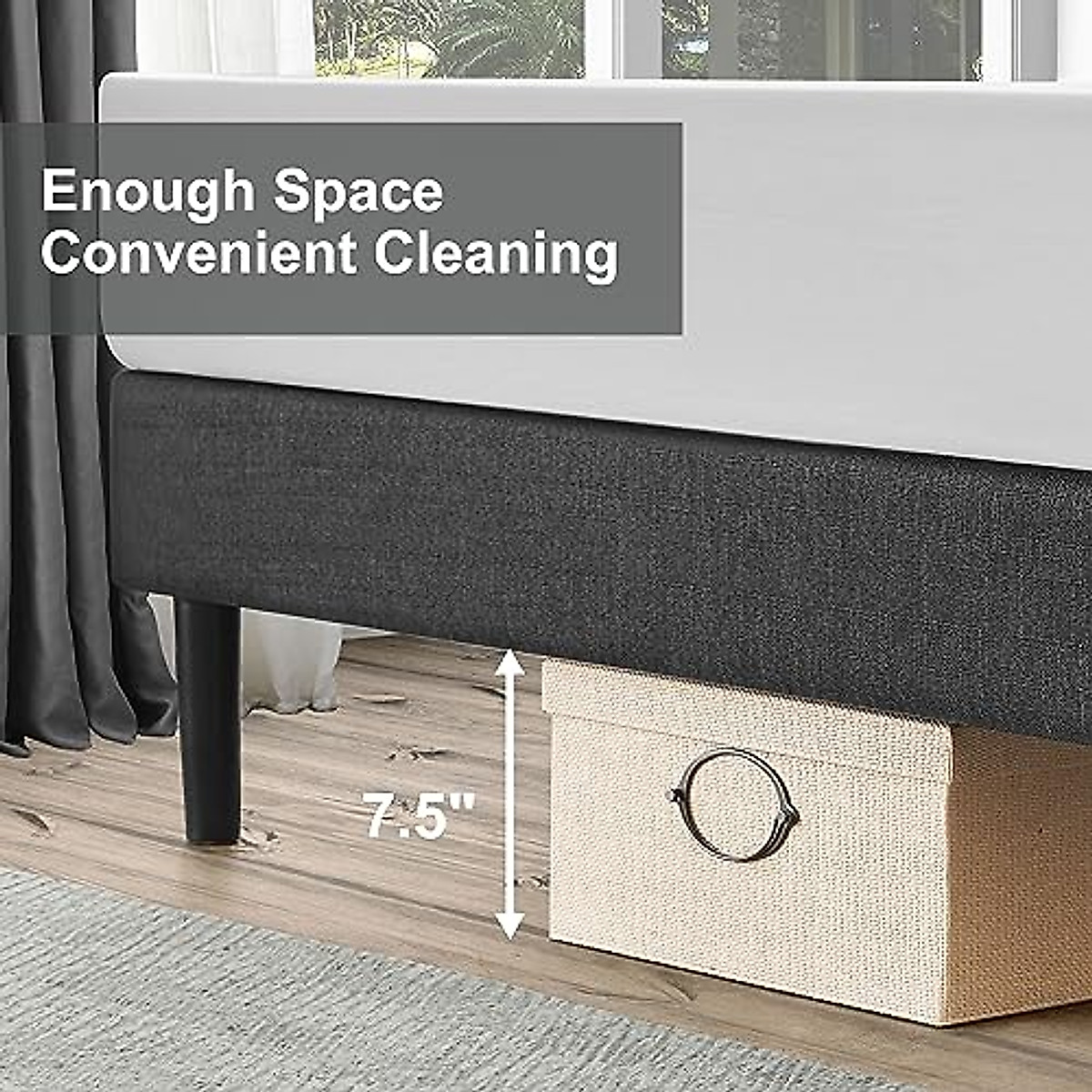 Molblly Full Size Bed Frame with Upholstered Headboard, Platform Bed Frame with Sturdy Wood Slat, Linen Fabric Wrap, Non-Slip and Noise-Free,No Box Spring Needed, Easy Assembly, Grey