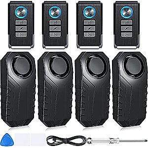 Bicycle Alarm with Remote, Anti Theft Wireless Vibration Alarm, 113db Waterproof Wireless Alarm Control Updated Anti Theft Alarm Bike Motorcycle Vehicle Security Alarm, Door Window Alarm (4 Pieces)