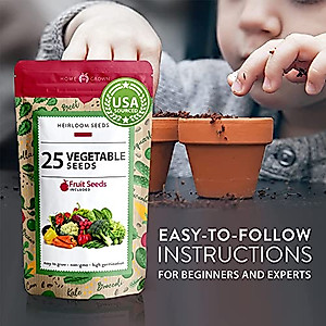 Heirloom Vegetable Seeds | 25 Non-GMO Varieties | 12k+ Gardening Seed for Planting Vegetables and Fruits | Prepper Supplies - Homesteading & Survival Gear | Garden Seed for Spring, Summer, Fall