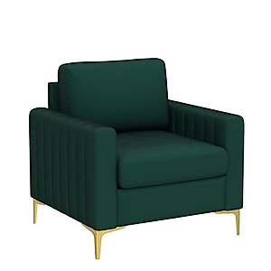 Deolme Velvet Accent Chairs Set of 2, Mid Century Modern Side Sofa Chair Comfy Upholstered Arm Chairs Living Room Set Furniture Bedroom Waiting Room Office with Gold Legs (Emerald Green)