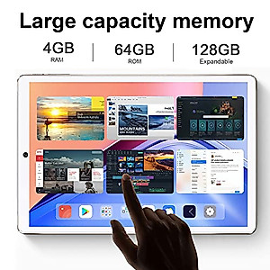 OUZRS 4G LTE Tablet 10 Inch Android 10, 4GB RAM 64GB/128GB ROM Quad Core 1920 * 1200 FHD Tablet PC Dual SIM 8000mAh Caméra 5+8MP Tablet Android with WiFi Bluetooth GPS Type-C Keyboard Mouse