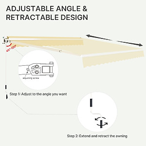 PATISOL 10'x8' Patio Awning Retractable Fully Assembled Manual Sunshade Shelter Aluminum Frame, 100% 280G Polyester Water-resistant Outdoor Window Door Awning Deck Canopy Balcony Yard Business (Beige)