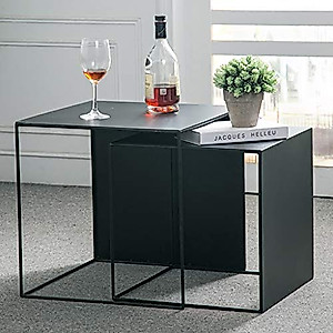 Articles for daily use Nesting Coffee Table, Industrial Stacking end Table, Modern Bedroom Table 2 Piece Set, Sturdy Metal Legs Modern Furniture, Vintage Accent Table
