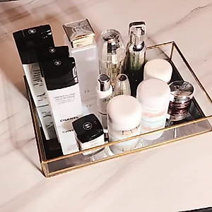 Sooyee Rectangle Mirror Decorative Tray, Gold can Hold Perfume, Jewelry, Cosmetics, Makeup, Magazine and More, for Vanity,Dresser,Bathroom,Bedroom(12”x8”)