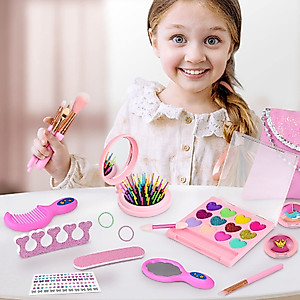 Ecore Fun 19 Pcs American 18 Inch Doll Clothes and Accessories Make Up Sets Includes Doll Dress Cosmetic Bag and Makeup Stuff for 18 Inch Doll Gneration Dolls（No Doll）