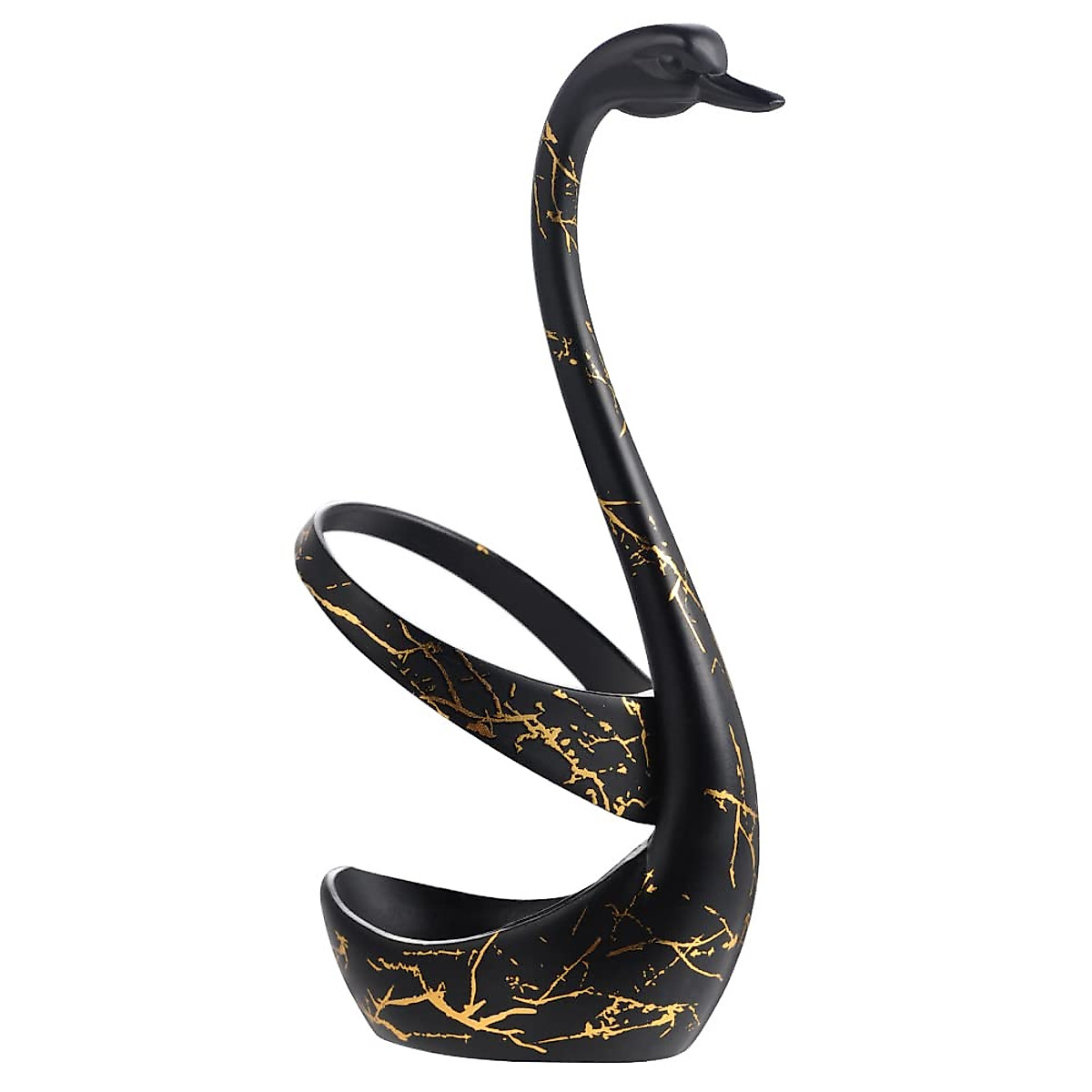 AnSaw Black Swan Base Holder with 5-Pieces 4.7-inch Small Coffee Spoons And 5-Pieces Dessert Fork,Leaf Handle Set (Black & Gold)