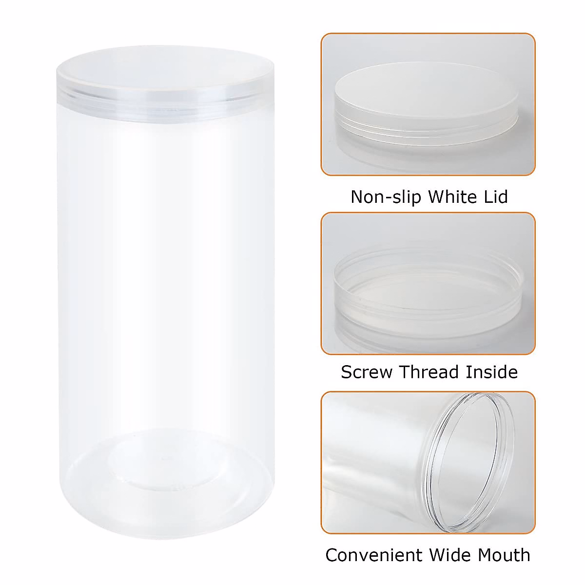 6 PCS Plastic Jars with Lid 48oz Clear PET Seal Jar, Round Wide Opening Storage jar for Kitchen, Household, Craft Storage