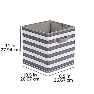 Amazon Basics Collapsible Fabric Storage Cubes Organizer with Handles, 10.5"x10.5"x11", White/ Light Grey Stripe - Pack of 6