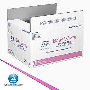 Dynarex Baby Wipes - Non-Alcohol Wipes for Babies with Lanolin & Aloe to Moisturize Skin - Resealable Soft Pack - Unscented - 5x7", 80 Wet Wipes per Pack, 24 per Case