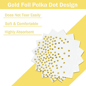 CENLBJ White and Gold Party Supplies,Disposable Party Dinnerware,Golden Dot Paper Plates,Napkins,Forks for Wedding,Birthday,Cocktail Party,Anniversaries,Engagements Serve 25