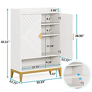 Tribesigns Shoe Cabinet with Doors, 25 Pair Shoe Storage Cabinet with Adjustable Shelves, 6-Tier Modern Wooden Shoe Rack Organizer Cabinet for Entryway, Hallway, Closet, Living Room, White and Gold