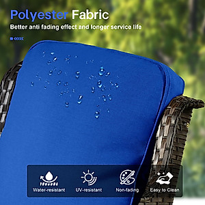 XIZZI Patio Furniture Set Outdoor Conversation Sofa with 42 Inch Rectangle Propane Fire Pit Table All Weather PE Rattan Wicker High Back Outside Couch for Backyard and Garden,Brown Wicker Navy Blue