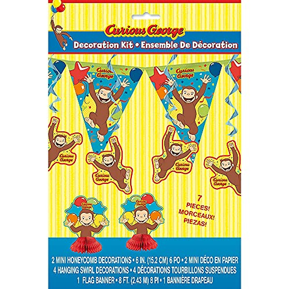 Unique Party Decorating Kit | Curious George | 7 Pcs, 96" X 11", Multi
