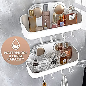 TAILINK 2 Packs Shower Caddy Suction Cup, One Push Assembly Shower Organizer No Drilling Shower Basket Powerful Shower Shelf Bathroom Storage Shampoo Holder Shower Caddy Basket Kitchen Shelf