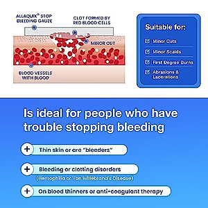 AllaQuix High Performance Stop Bleeding Gauze - Large (2"x2"Square) - (10-Pack) Professional-Grade First-Aid Hemostatic Gauze (Blood Clotting Bandage)