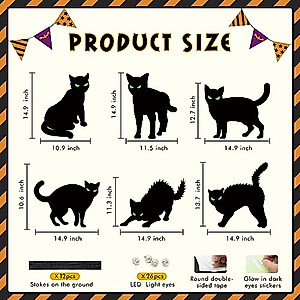 6 Pack Black Cat Halloween Decor Yard Signs with Stakes,Halloween Decorations Outdoor, Scary Silhouette with Glow in Dark Eyes for Outdoor Yard Lawn Garden Halloween Decor