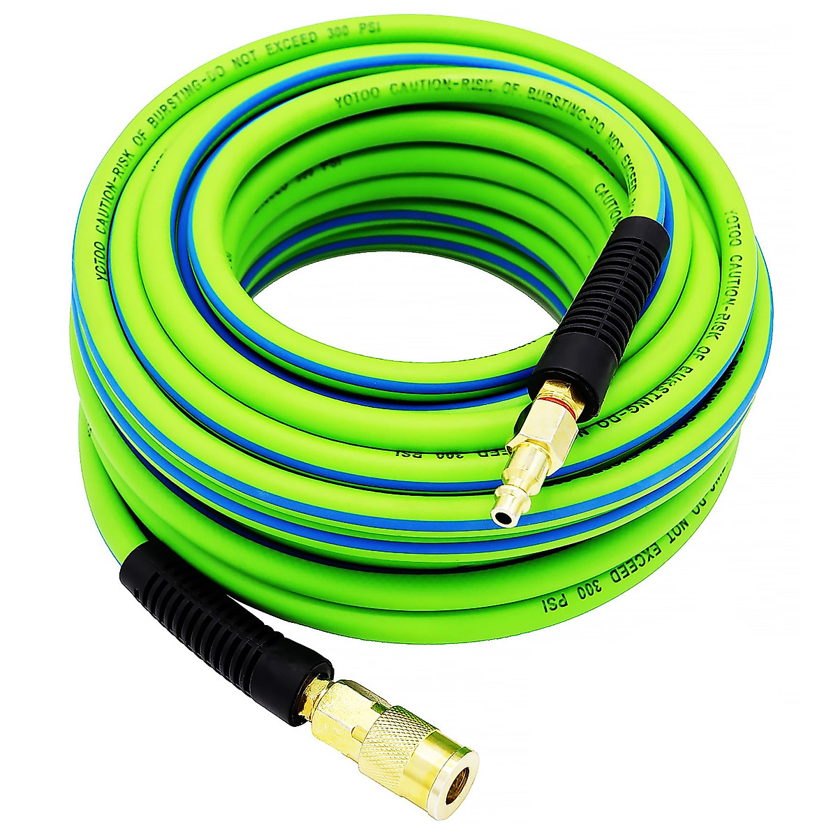 YOTOO Air Hose 1/4 in x 50 ft, Heavy Duty Hybrid Air Compressor Hose, Flexible, Lightweight, Kink Resistant with 1/4" Industrial Quick Coupler Fittings, Bend Restrictors, Green+Blue