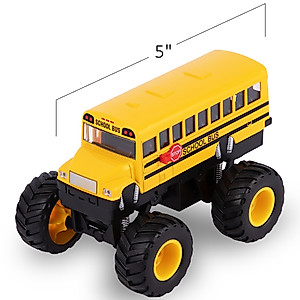 ArtCreativity 5 Inch Pull Back School Bus Toy Set - Set of 2 - Includes 5 Inch Monster-Wheel Bus, Diecast Bus Playset with Pull Back Mechanism, Great Gift Idea for Kids
