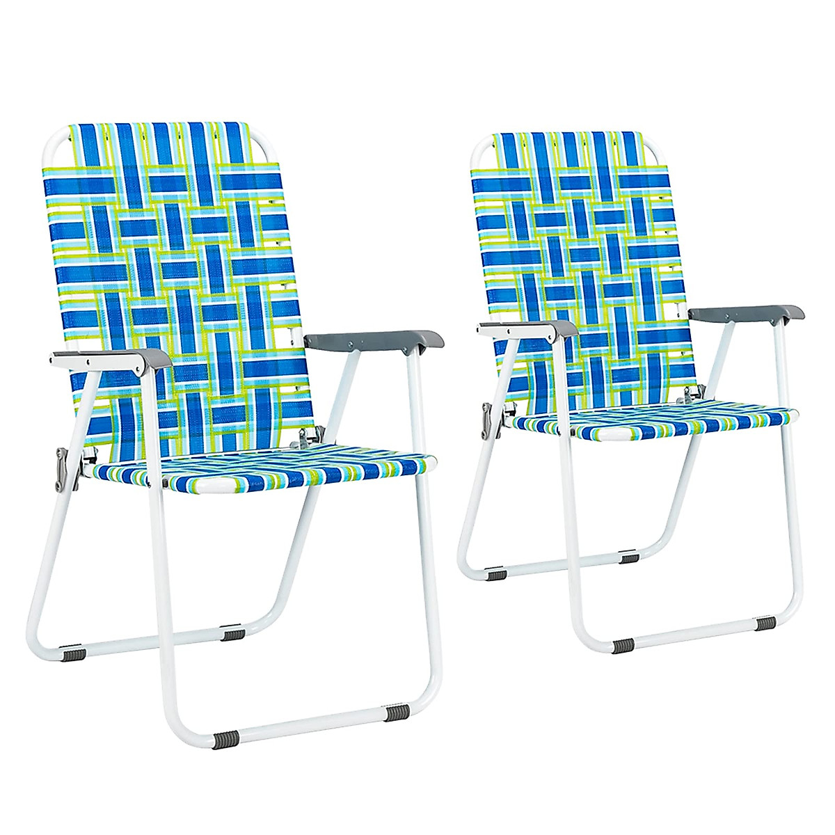 Set of 2 Patio Lawn Webbed Folding Chairs, Outdoor Beach Chair Portable Camping Chair, Webbed Folding Chair for Yard, Garden,Blue