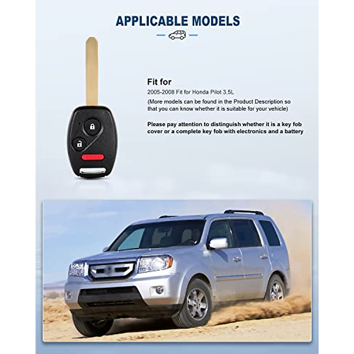 ECCPP Replacement Uncut 433MHz Keyless Entry Remote Key Fob fit for 2005-2008 Honda Pilot CWTWB1U545 (Pack of 1)